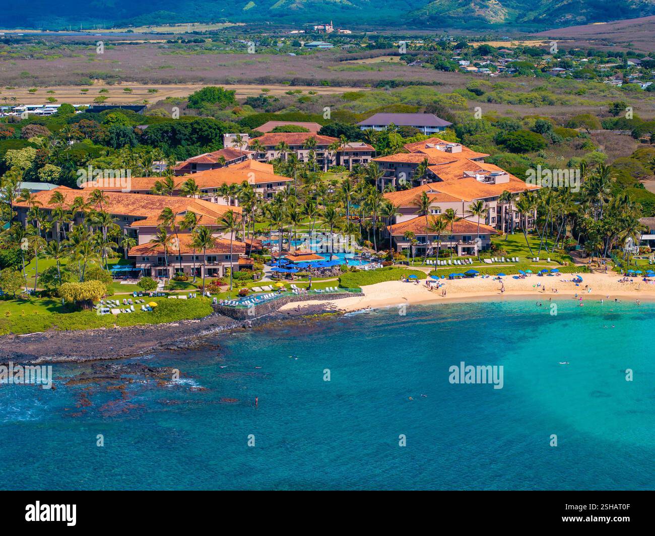 Aerial View of Beachfront Resort on Kauai Island, Hawaii Stock Photo ...