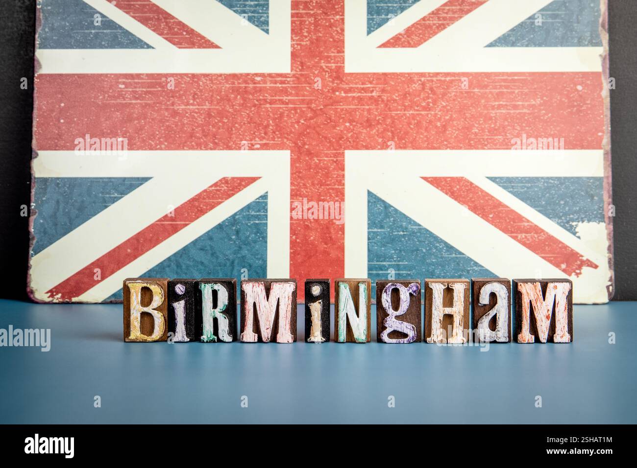 BIRMINGHAM. Urban Area in Great Britain. Flag and alphabet letters on ...