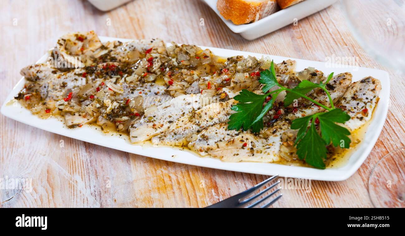 Homemade spicy marinated herring Stock Photo - Alamy