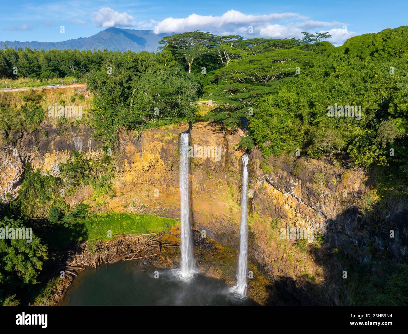 Aerial View of Wailua Falls with Twin Waterfalls in Kauai, Hawaii Stock ...