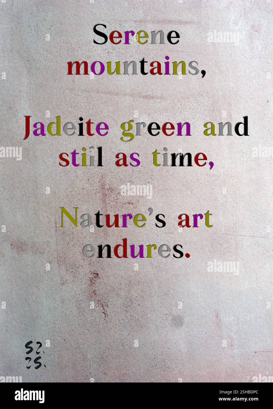 Serene mountains, Jadeite green and still as time, Nature's art endures ...