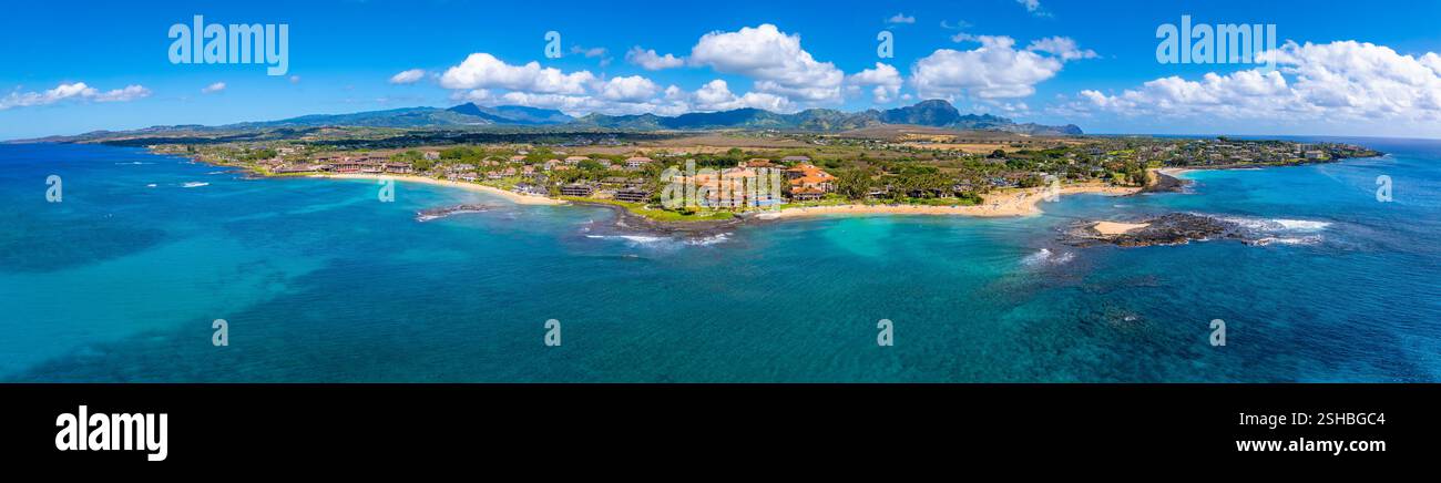 Aerial View of Kauai's Southern Coastline with Beaches and Mountains ...