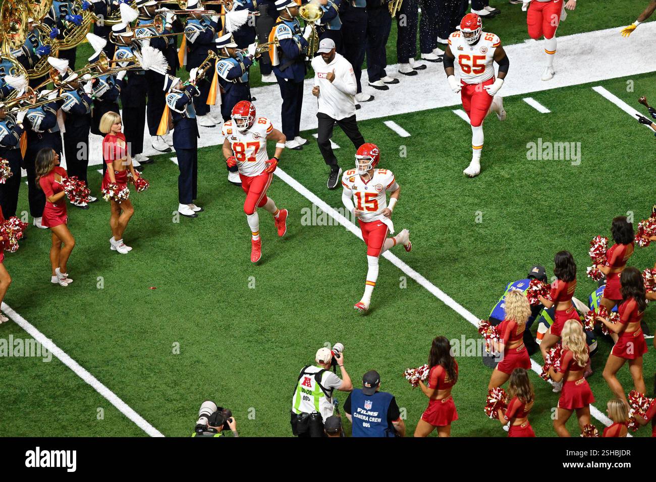 Caesars Superdome. 9th Feb, 2025. New Orleans LA; Kansas City Chiefs quarterback Patrick Mahomes ...