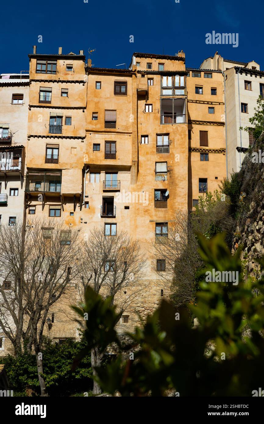 Ancient skyscrapers on hill above gorge in Spanish city of Cuenca Stock ...