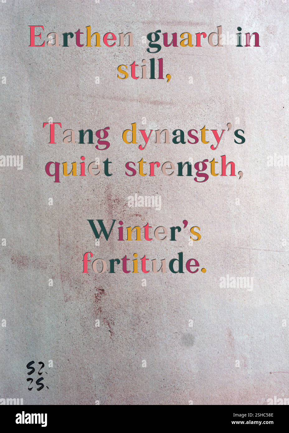 Earthen guard in still, Tang dynasty's quiet strength, Winter's ...
