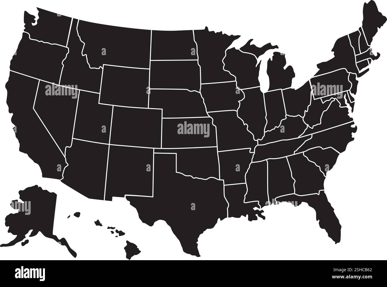 United States of America USA states vector map black silhouette ...