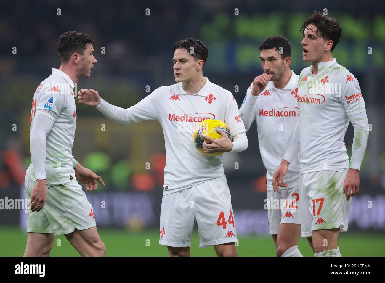 Milan, Italy. 10th Feb, 2025. Nicolo Fagioli of ACF Fiorentina reacts ...