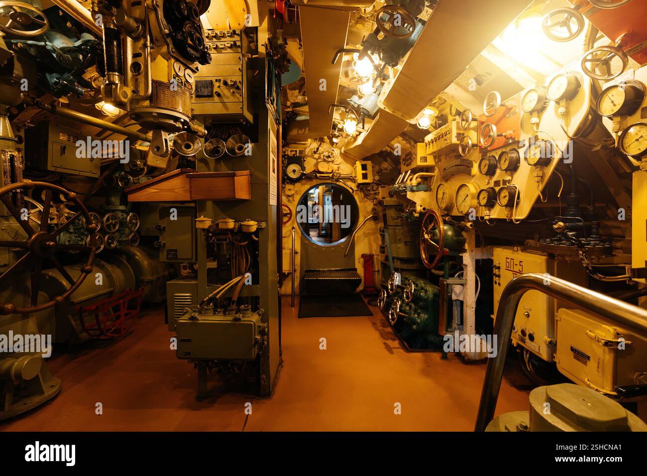 Inside old diesel military submarine Stock Photo - Alamy