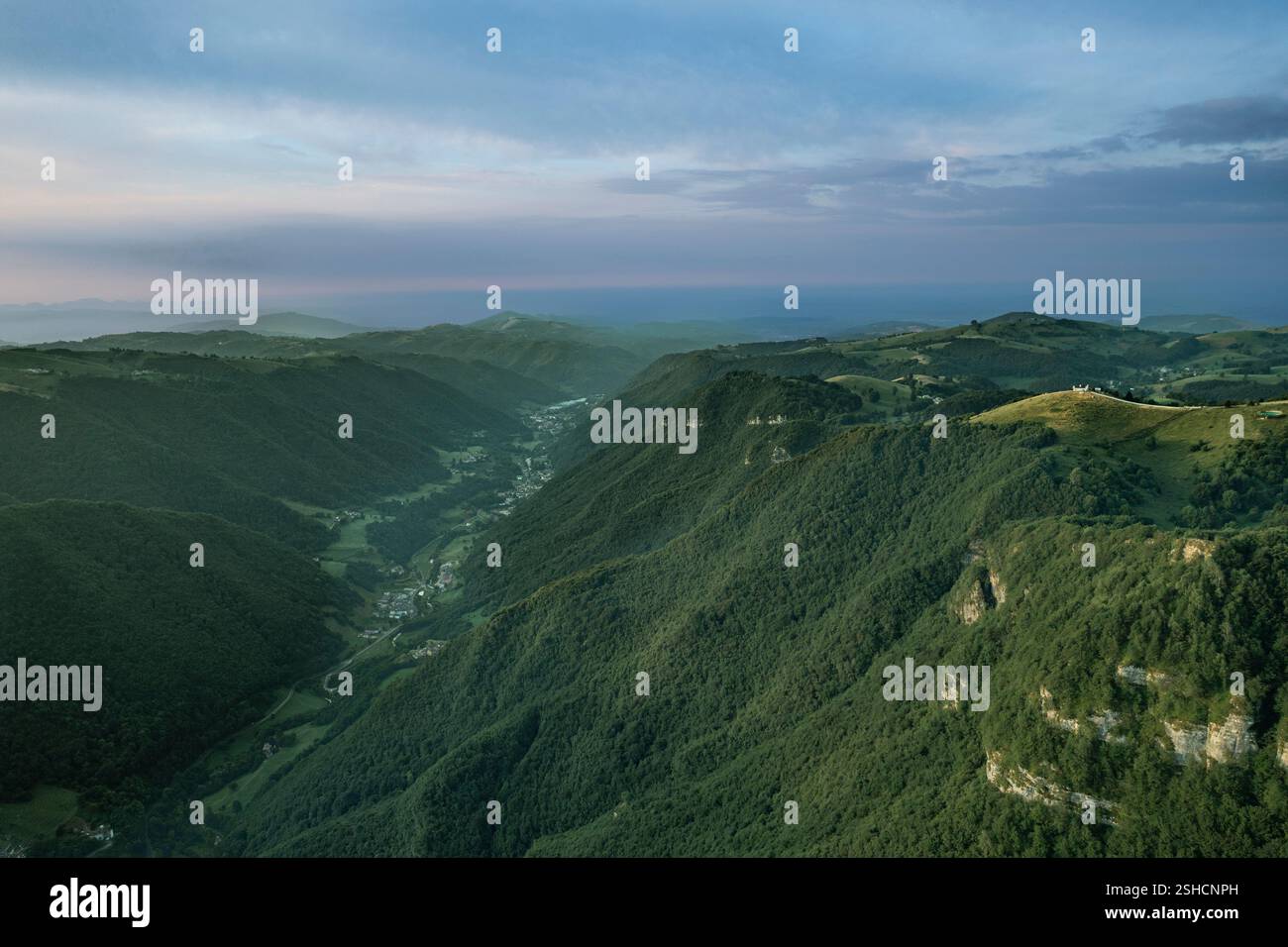 view of the landscape with pastures, villages and mountain hut Lausen ...