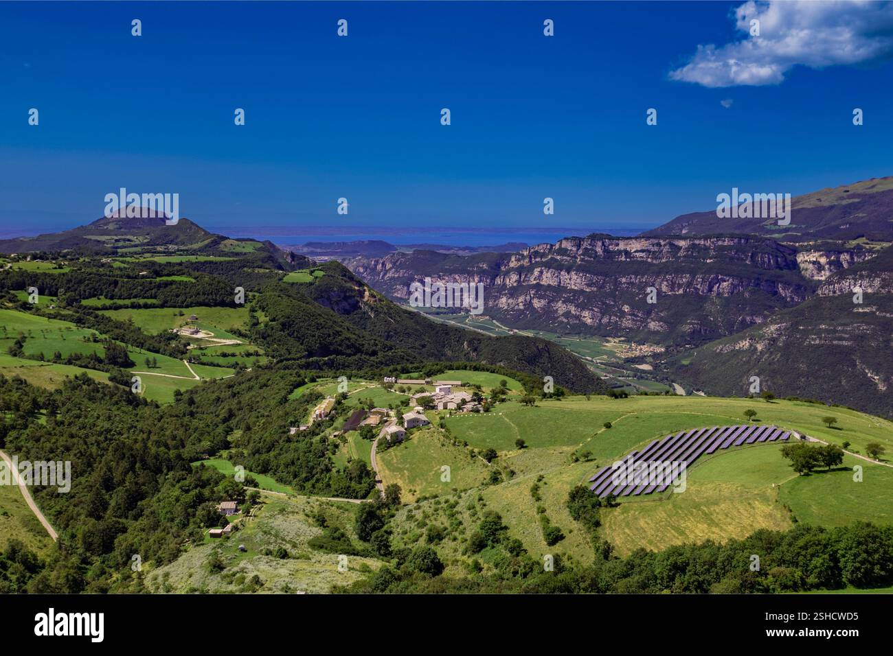 Lessinia Plateau,west side, view of Adige Valley and lake Garda, Italia ...