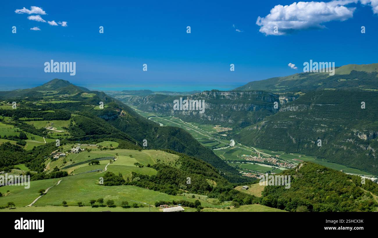Lessinia Plateau,west side, view of Adige Valley and lake Garda, Italia ...