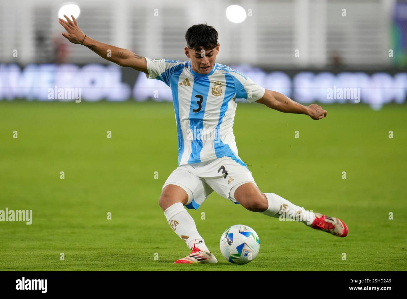Argentina's Julio Soler strikes the ball during a South American U-20 ...