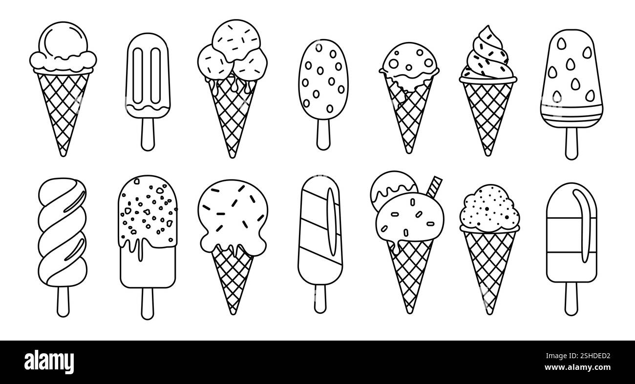 Ice cream outline clipart set. Popsicle and ice cream clip art icon and ...