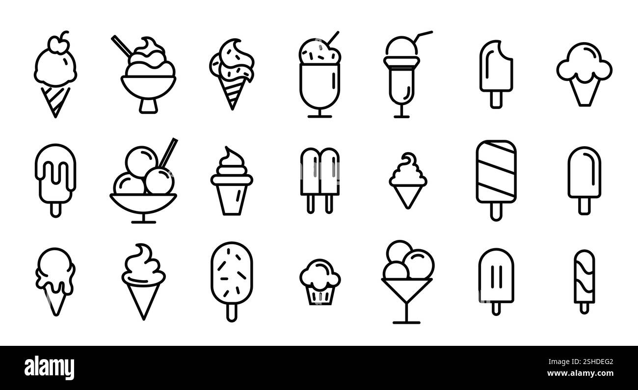 Ice cream outline popsicle clipart set. Popsicle and ice cream icon ...