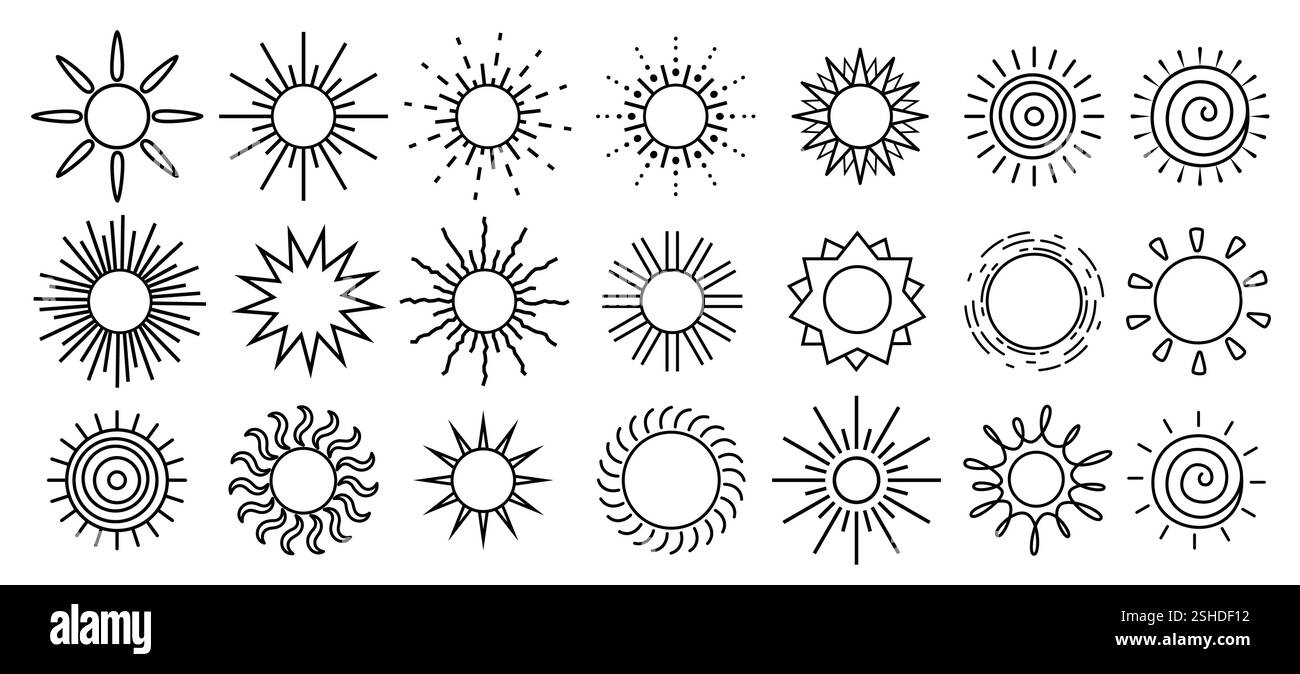 Sun outline drawing clipart set. Sun icon, symbol and hand drawn clip ...