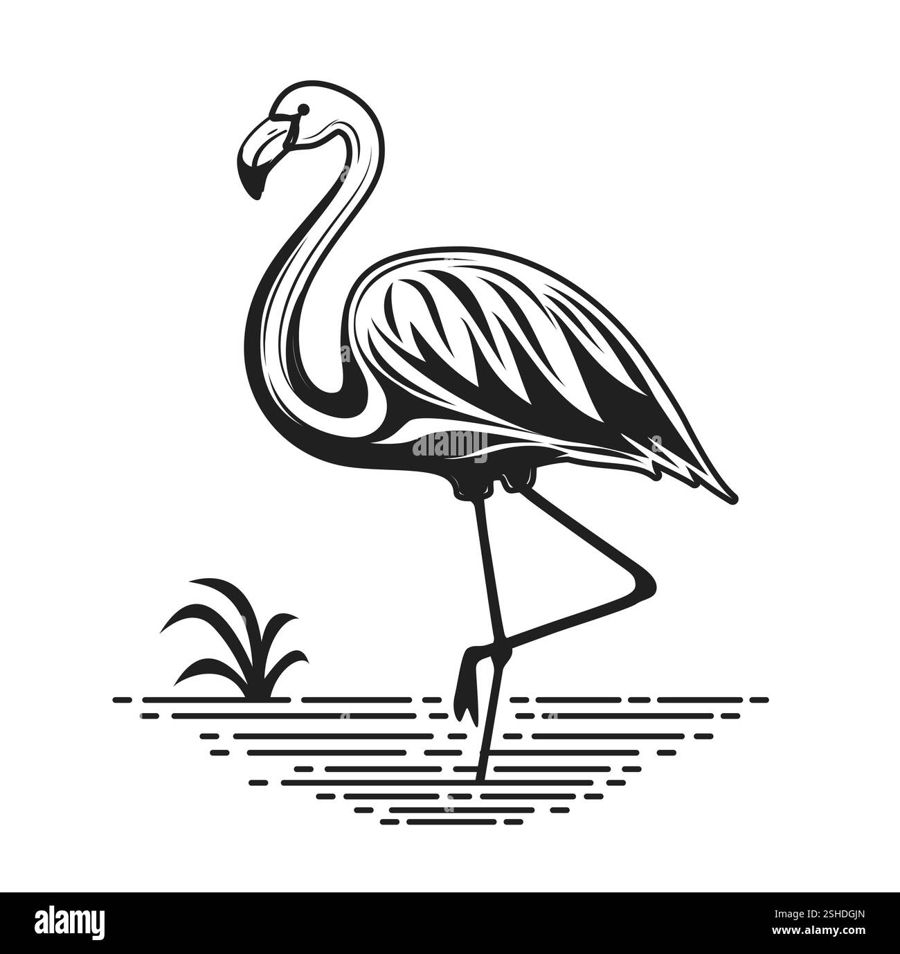 Flamingo outline icon clipart design. Summer flamingo bird clip art in black lines drawing ...