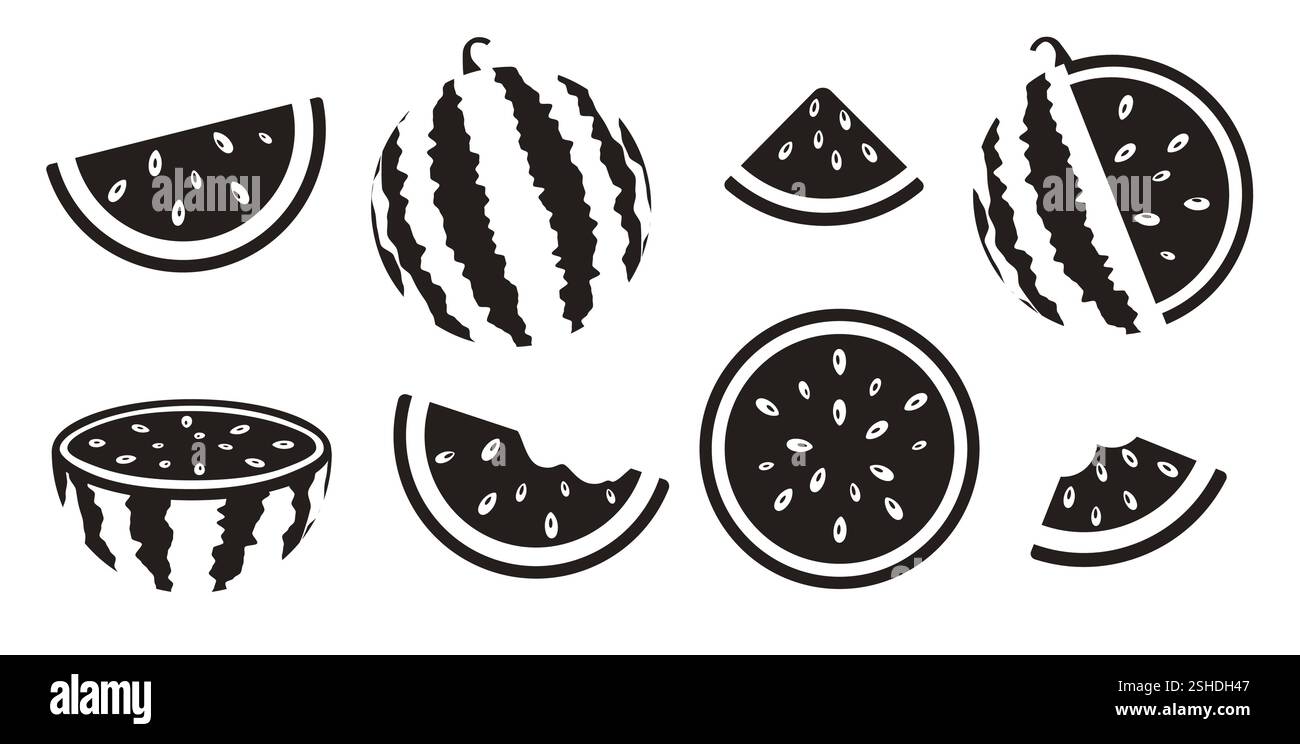 Watermelon silhouette icon clipart set. Watermelon sign and symbol ...