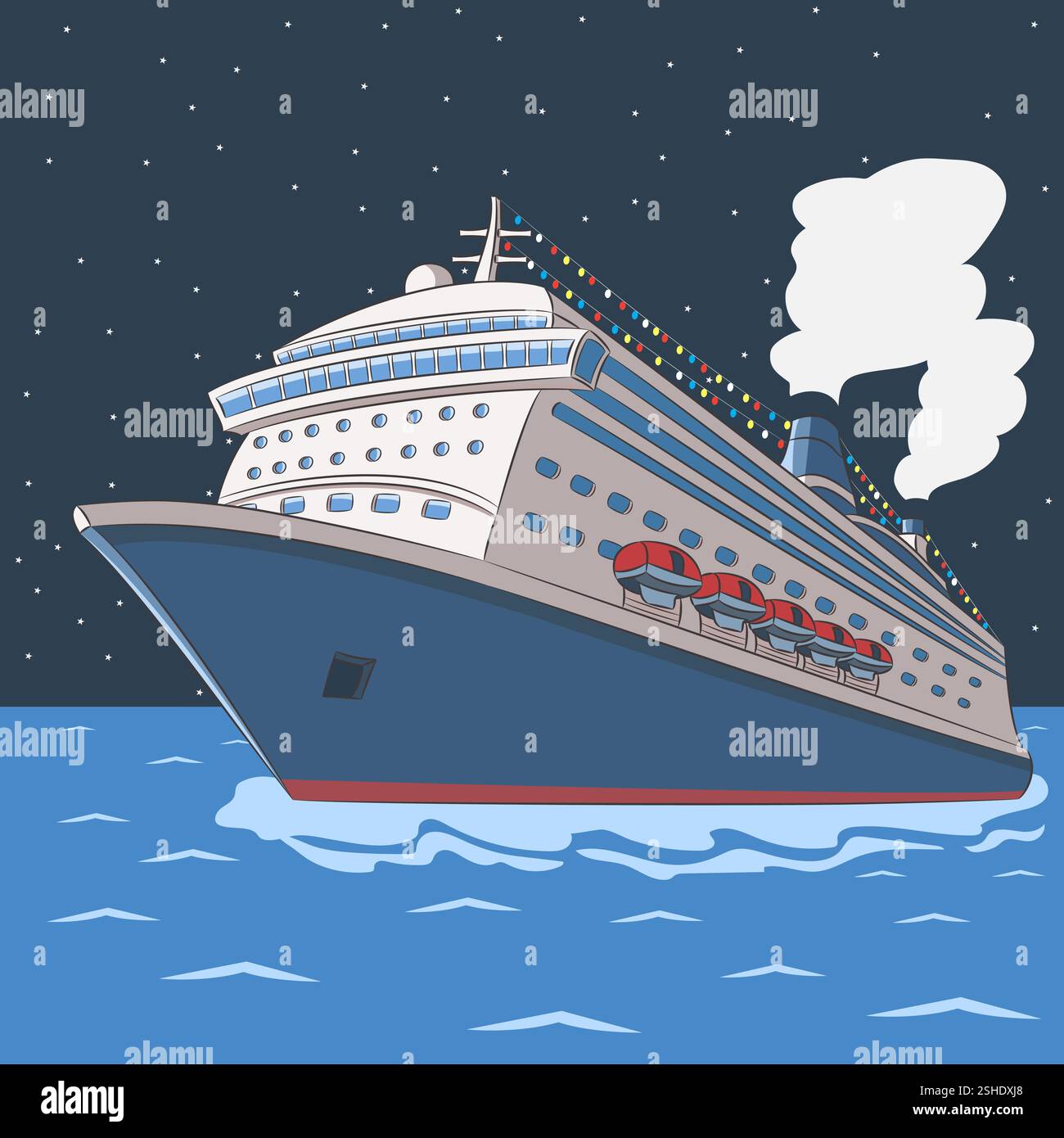 Cruise Ship at Night on the Ocean Stock Vector Image & Art - Alamy