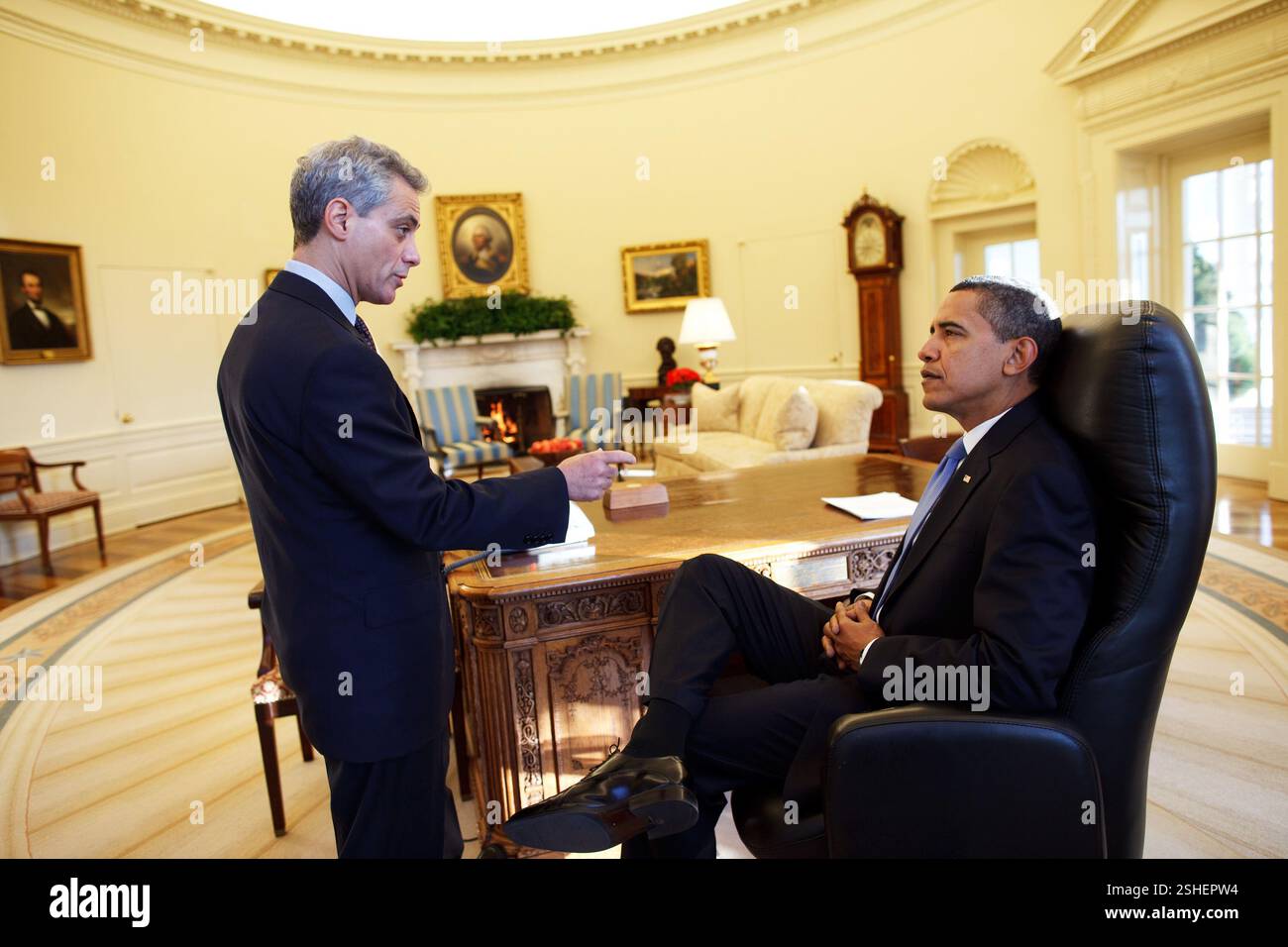 President Barack Obama meets alone with Chief of Staff Rahm Emanuel in ...