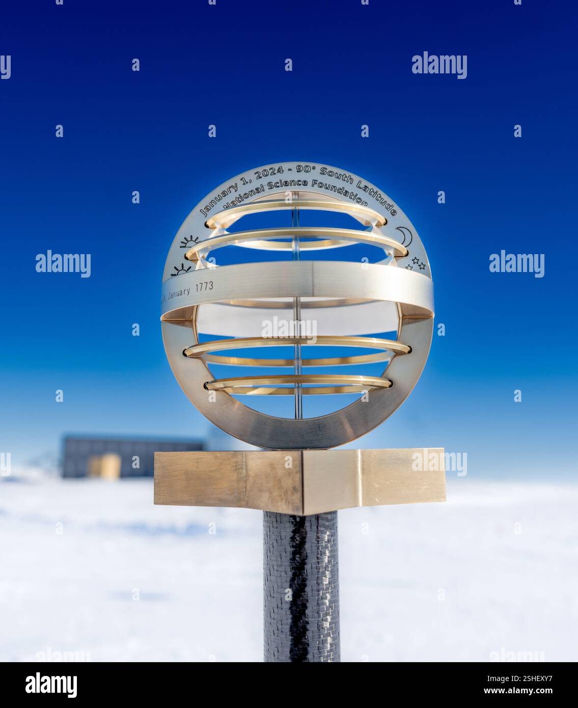Geographic south pole marker for 2024. Each year, the marker is ...