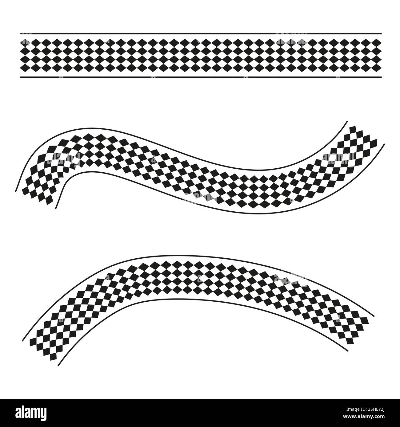 Checkered wave ribbons. Racing stripe borders. Curved vector patterns ...