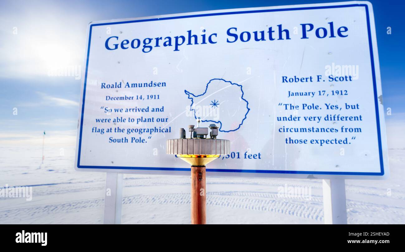 close-up of the geographic south pole marker for the year 2025, debuted ...