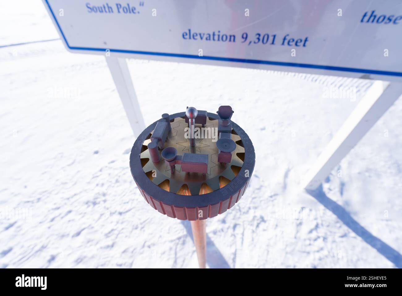 close-up of the geographic south pole marker for the year 2025, debuted ...