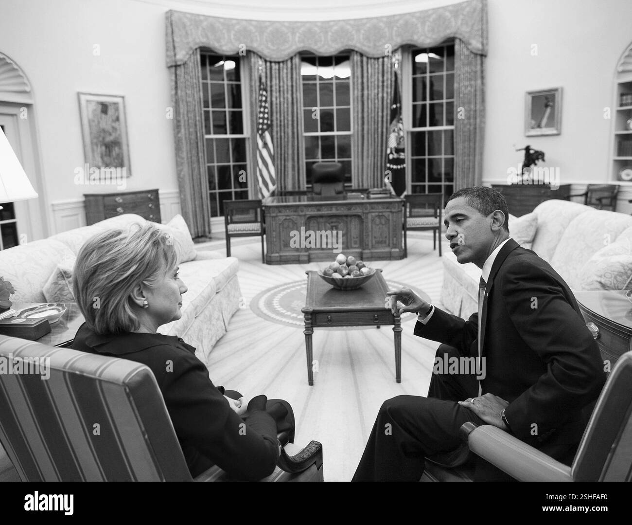 President Barack Obama meets with Secretary of State Hillary Clinton in ...