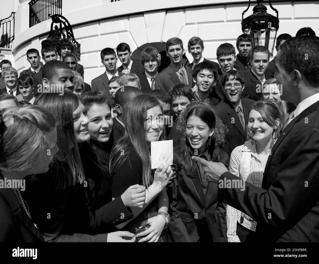 President Barack Obama greets members of the U.S. Senate youth program ...