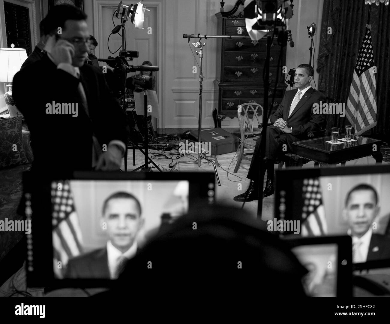 President Obama conducts interviews in the Map Room 3/30/09. Official ...