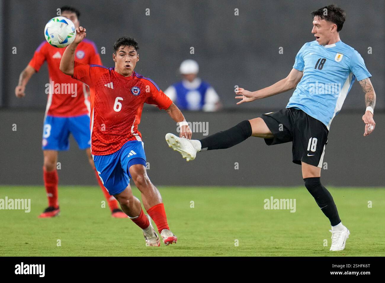 Chile's Gabriel Pinto, left, and Uruguay's German Barbas compete for ...