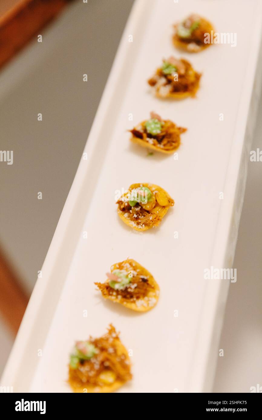 Delicious small snacks presented elegantly on a stylish platter ...