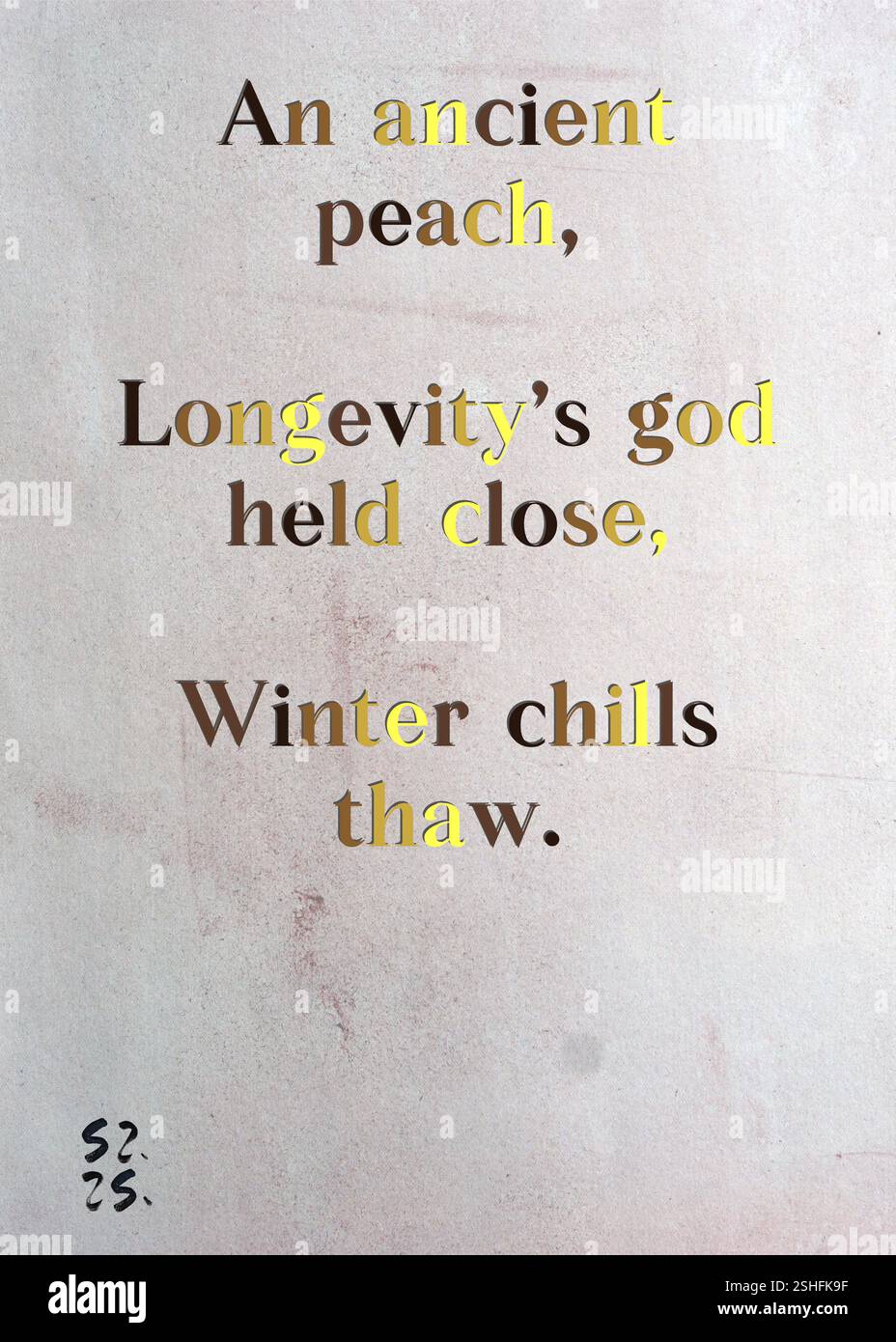 An ancient peach, Longevity's god held close, Winter chills thaw ...