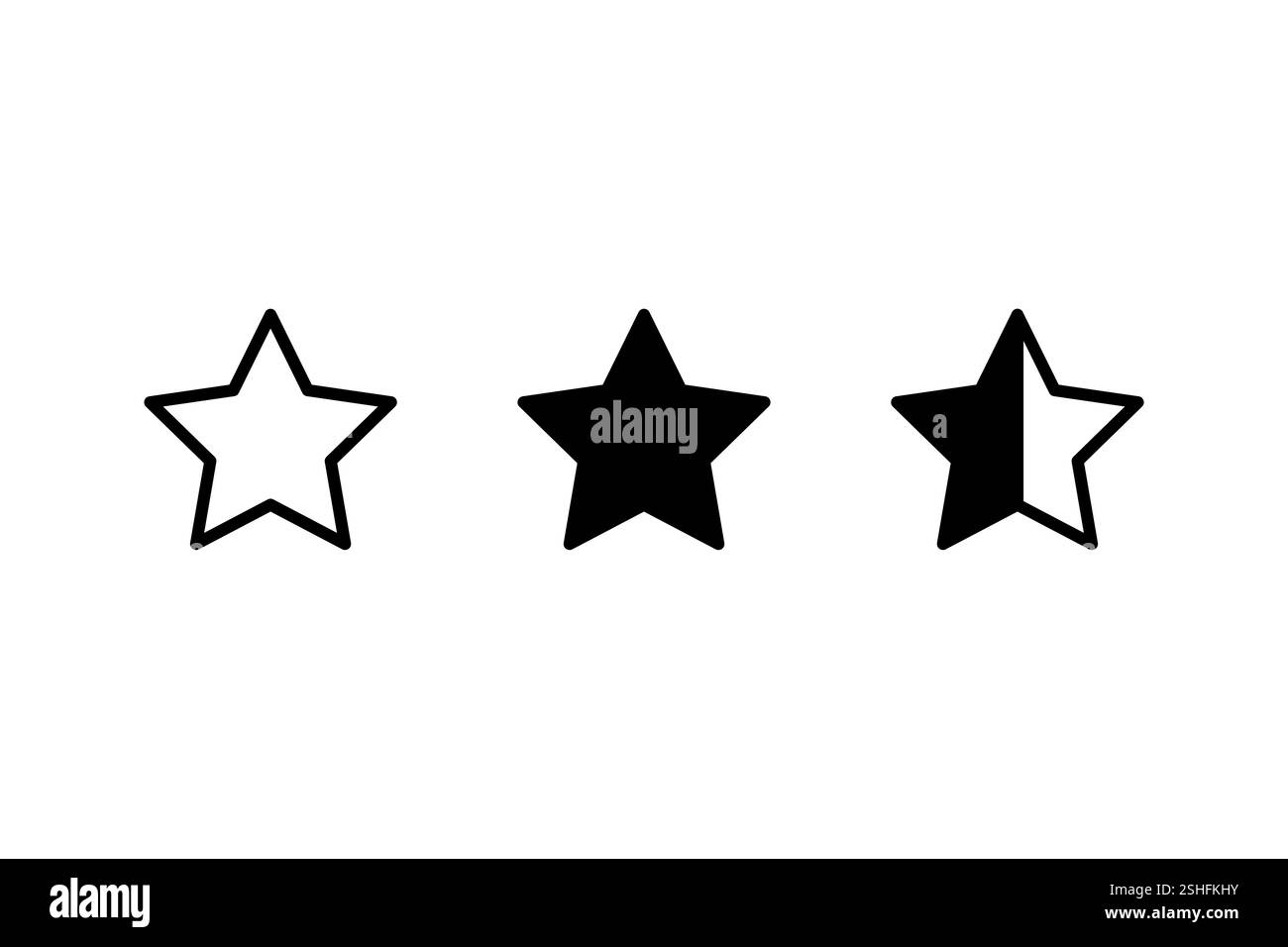 Three star icons. Outline fill rating. Minimal vector shapes. Black ...
