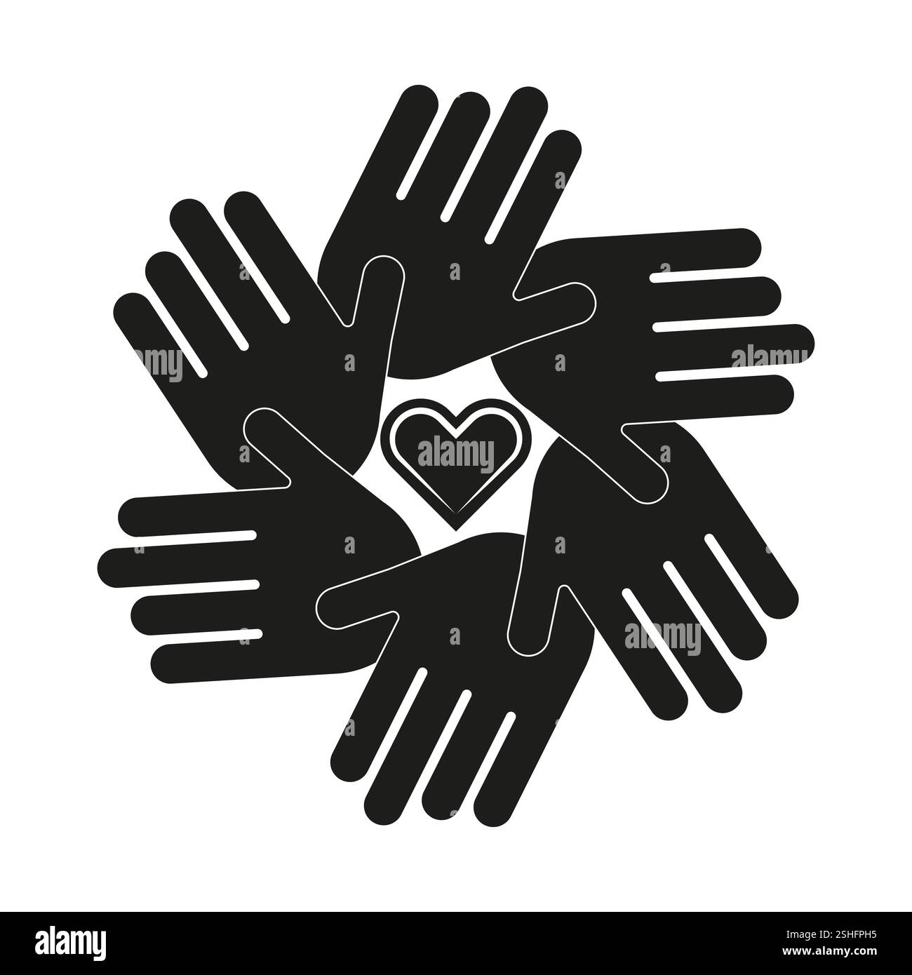 Hands icon. Heart connection symbol. Unity support sign. Vector ...