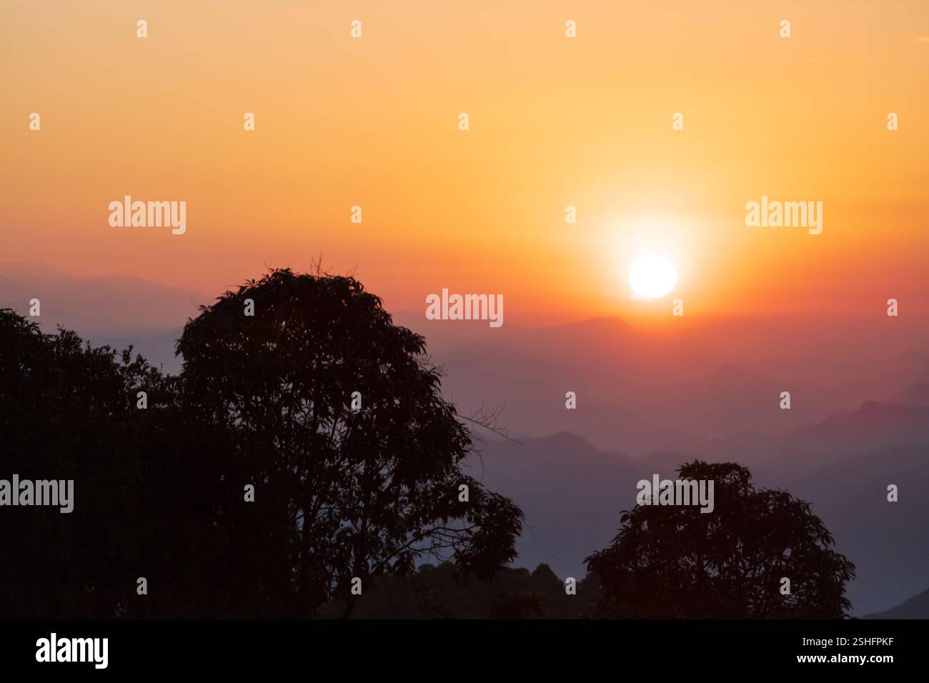 Sunrise over Himalayan ridges on the Mardi Himal trek in the Annapurna ...