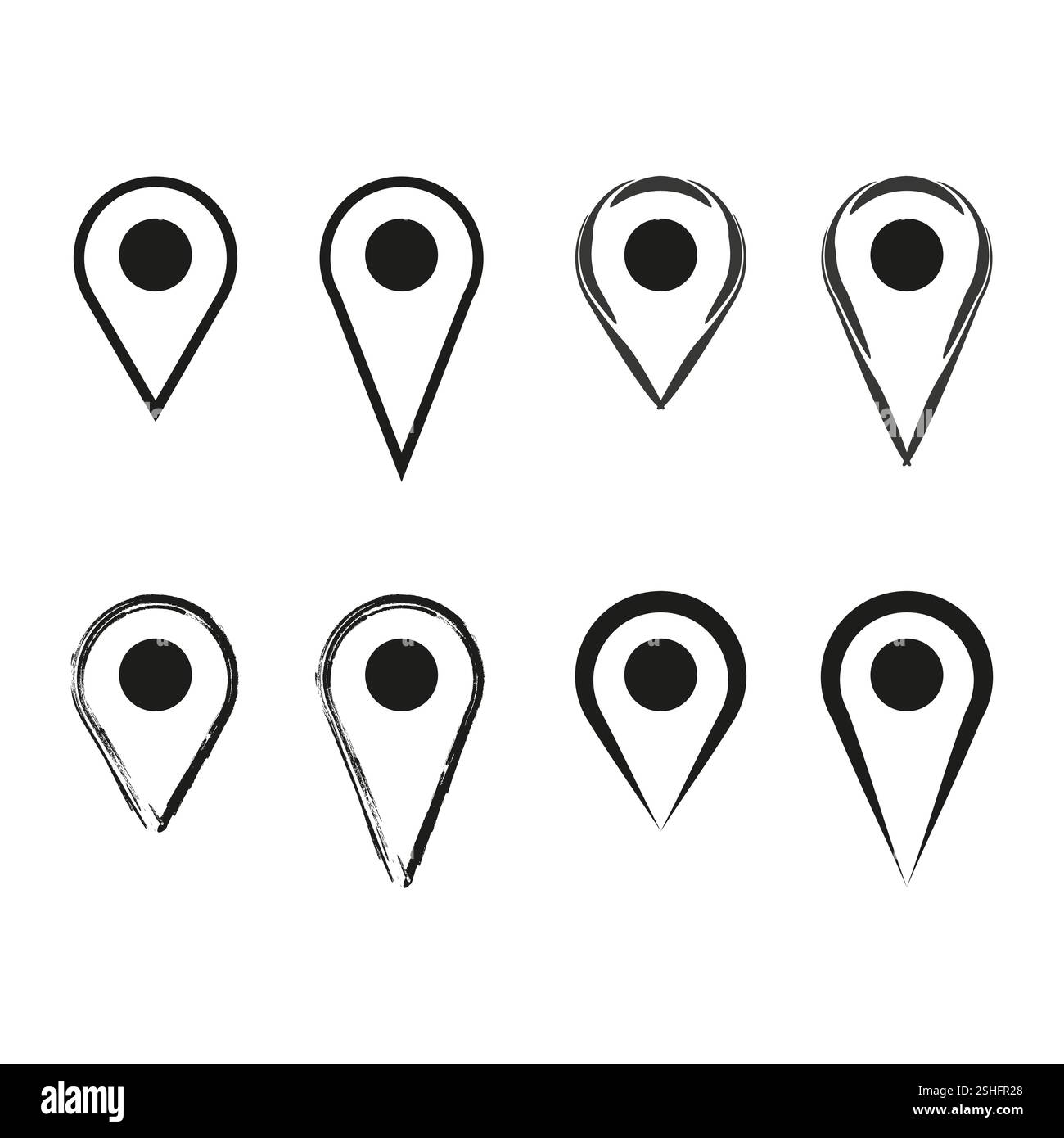 Location pin icon. Navigation marker symbol. Simple map pointer. Black and white design Stock ...