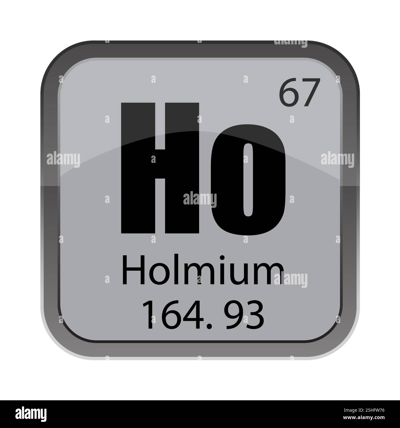 Ho holmium 67. Sixty seven label. Atomic mass 164.93. Silver gray tile ...