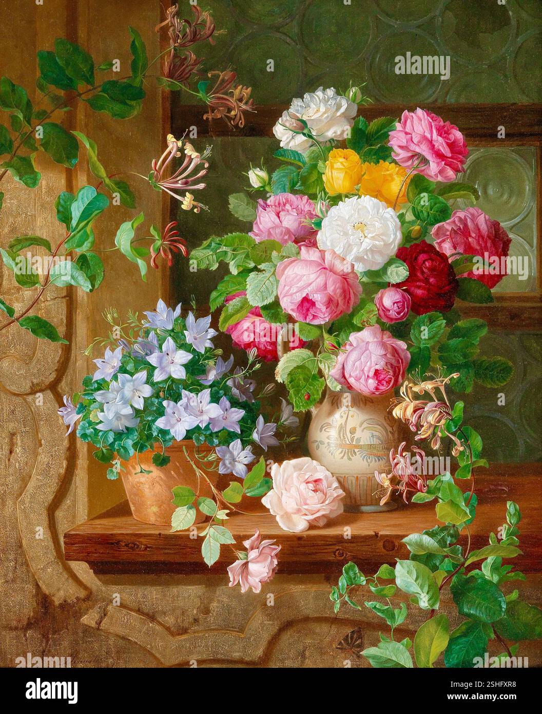 Josef Schuster - Roses and Campanulas on the Window - 1859 Stock Photo ...