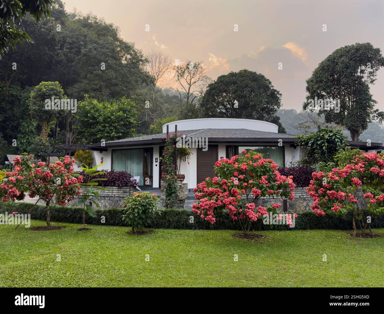 The gardens of the famous Fish Tail Lodge in Pokhara - Nepal Stock ...