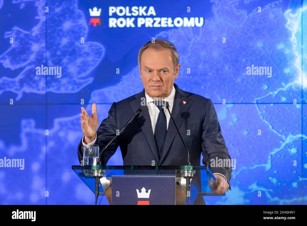 Poland's Prime Minister Donald Tusk delivers a speech during an event ...