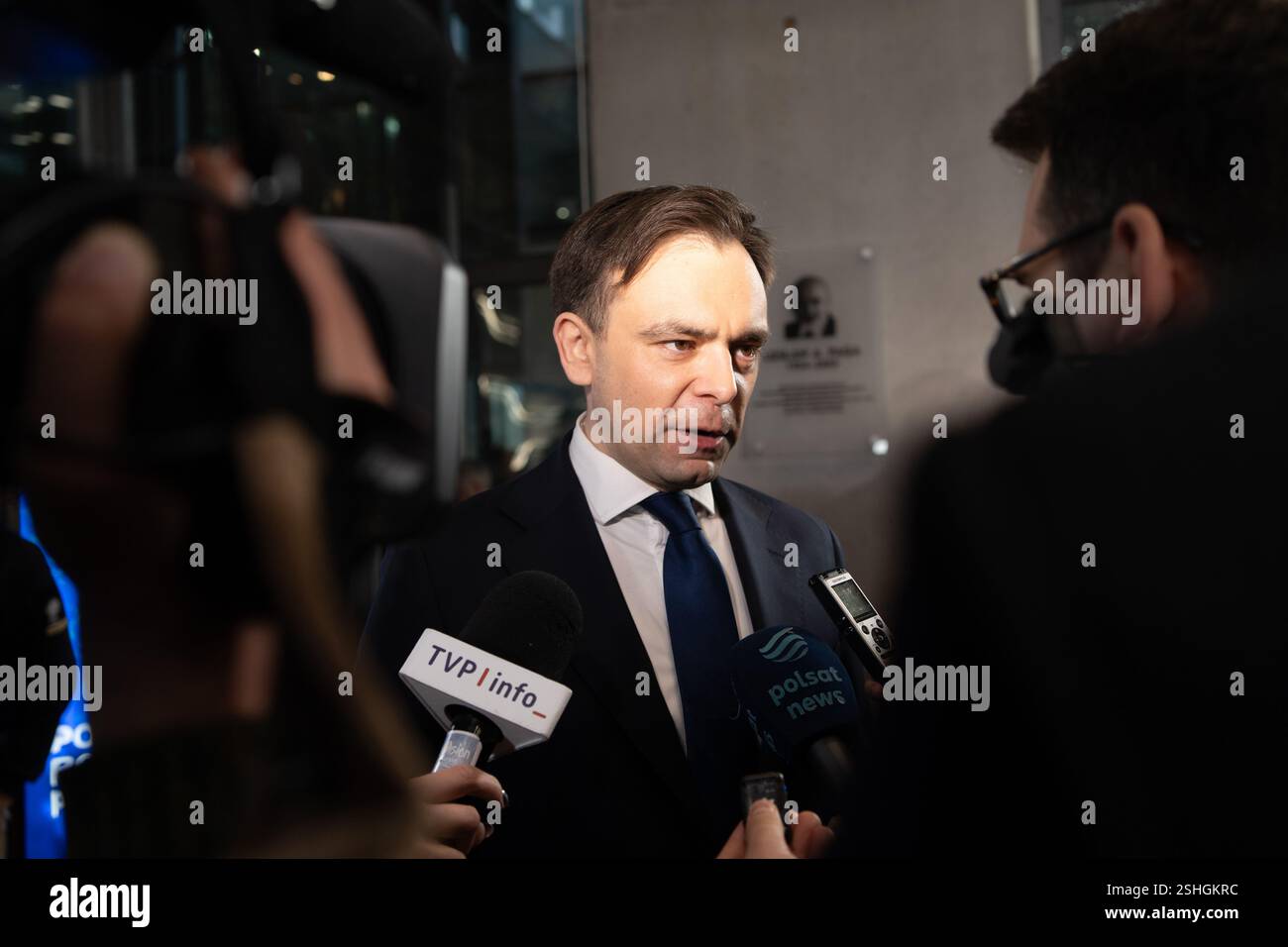 Polish Finance Minister Andrzej Domanski talks to the media during an ...