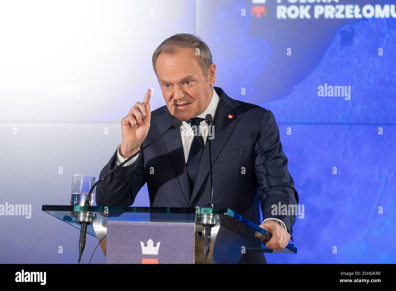 Poland's Prime Minister Donald Tusk delivers a speech during an event ...