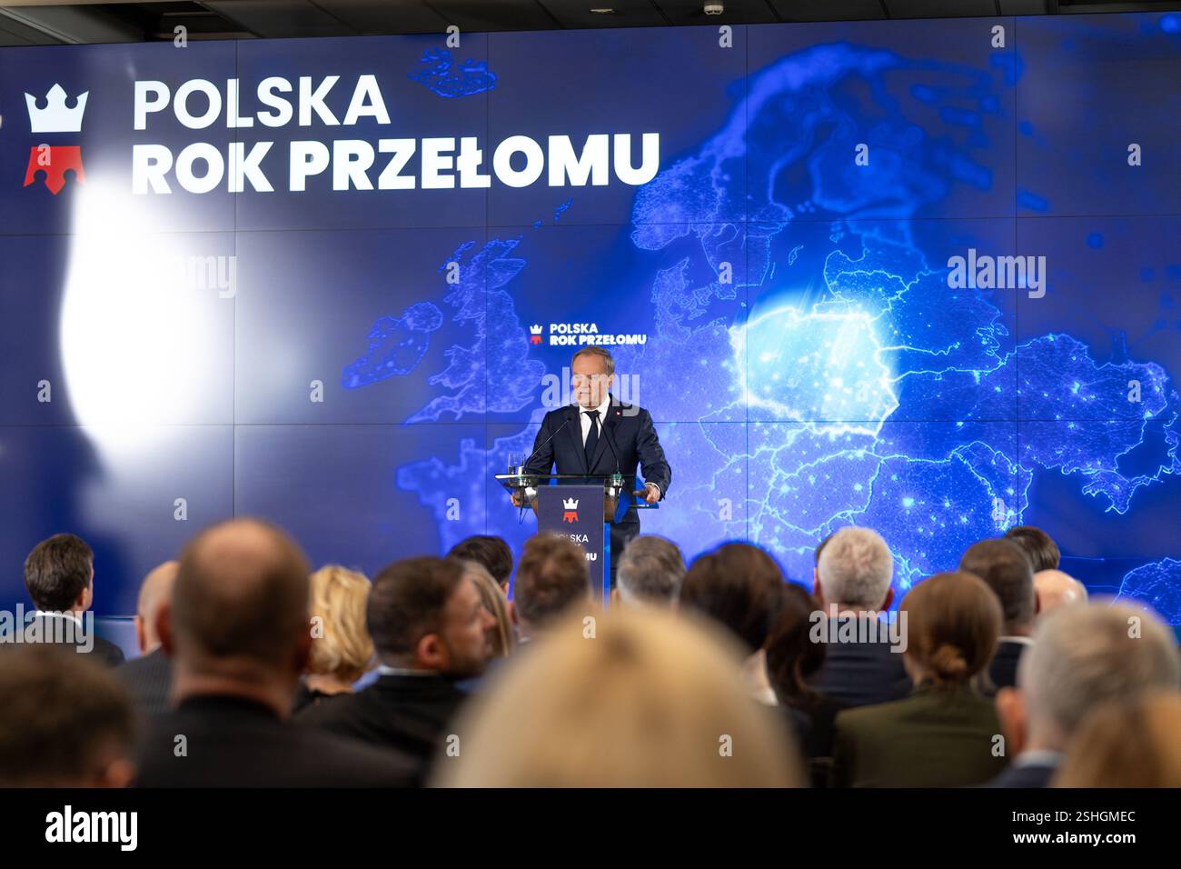 Poland's Prime Minister Donald Tusk delivers a speech during an event ...