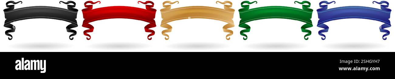 Vector illustration 5 set of colored ribbons elements isolated on white ...