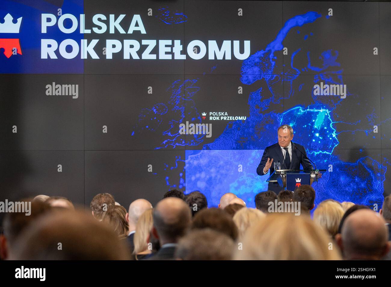 Poland's Prime Minister Donald Tusk delivers a speech during an event ...