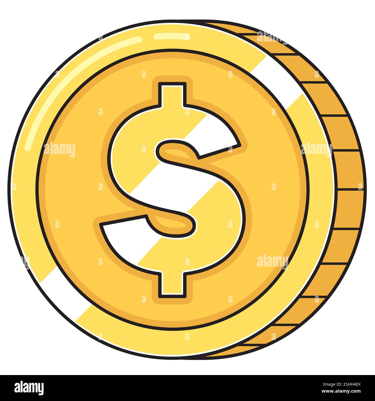 A bright and shiny cartoon-style illustration of a gold coin featuring ...