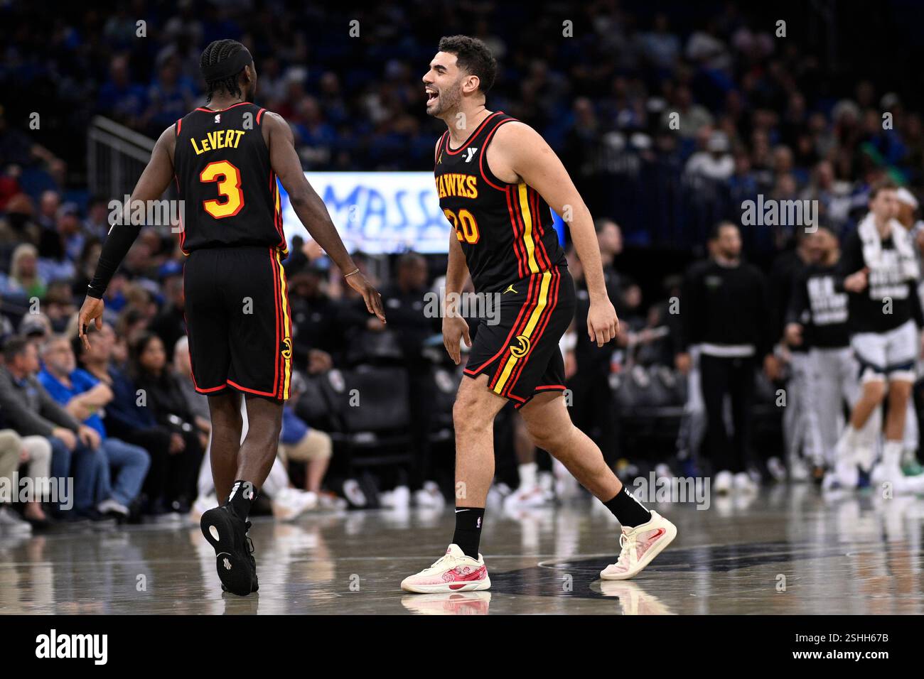 Atlanta Hawks forward Georges Niang (20) reacts after a score during ...