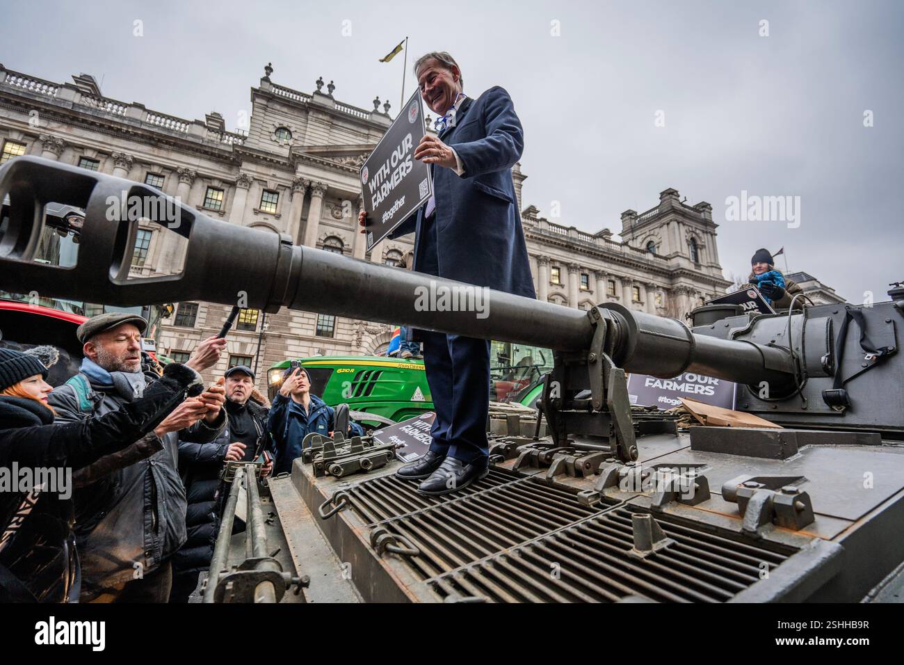 London, UK. 10th Feb, 2025. Reform politician Rupert Lowe stands atop a ...