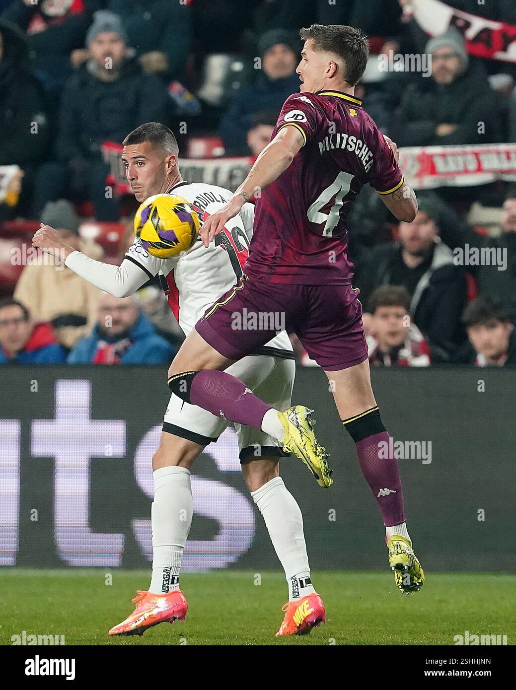 Madrid, Spain. 07th Feb, 2025. Rayo Vallecano's Sergi Guardiola (l) and ...